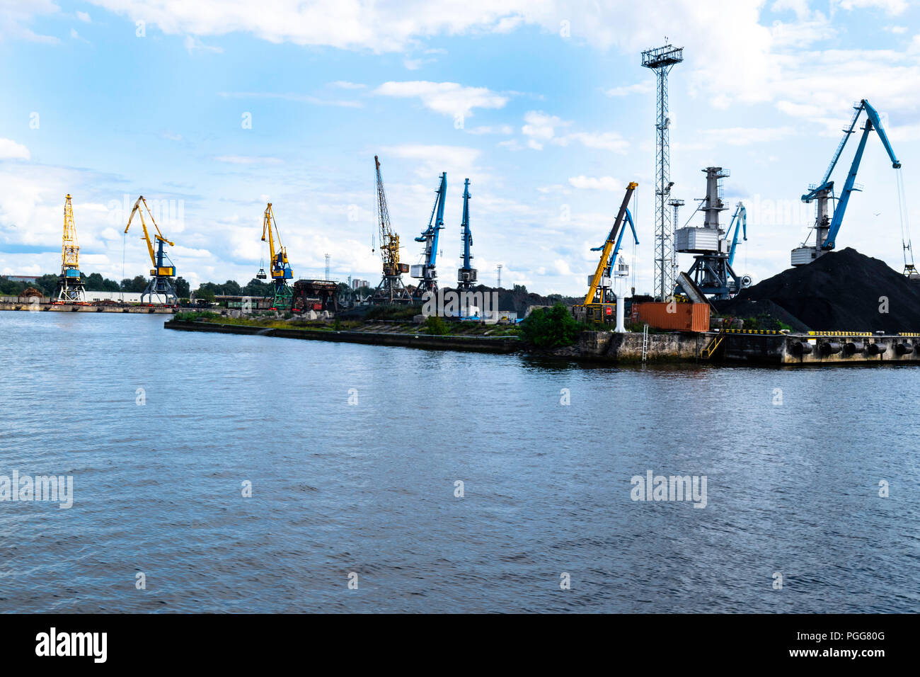 Industrial view. Working crane in the port, The Cargo in the Port Pier ...