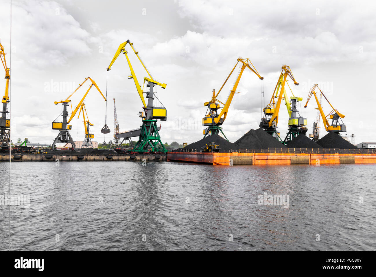 Industrial view. Working crane in the port, The Cargo in the Port Pier ...