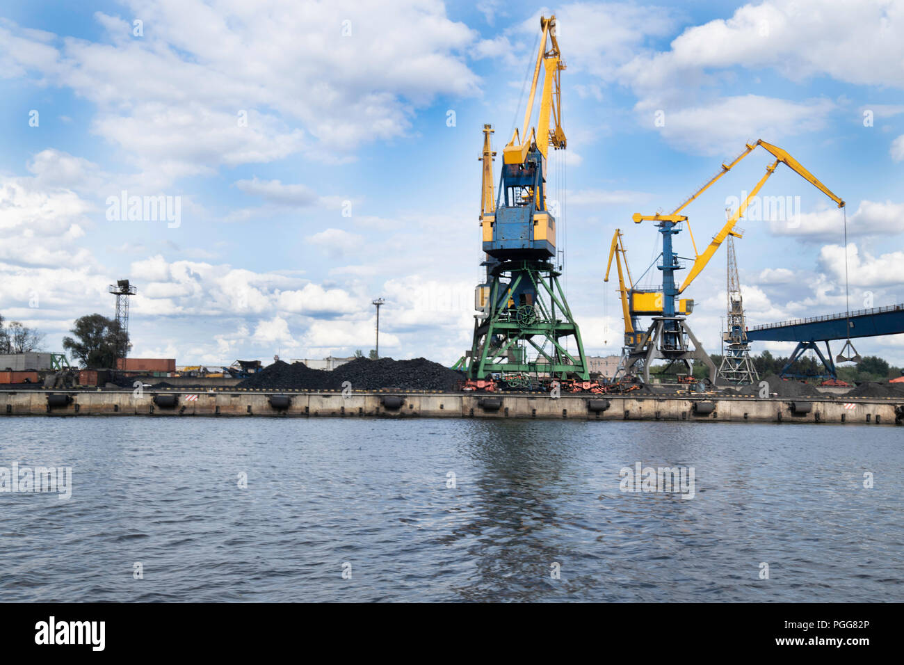 Industrial view. Working crane in the port, The Cargo in the Port Pier ...