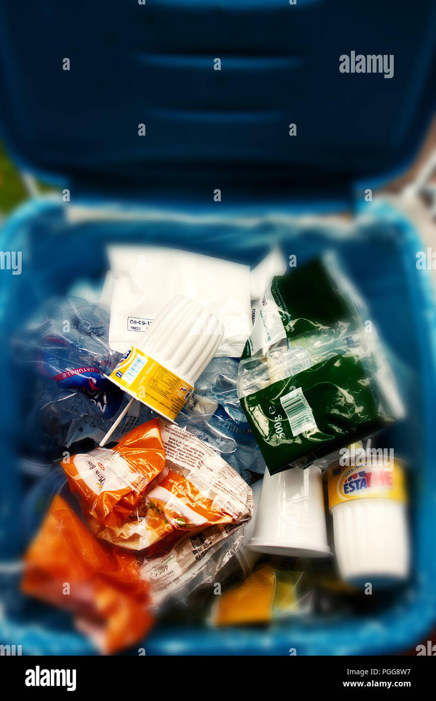 separate waste collection, blue bin Stock Photo - Alamy