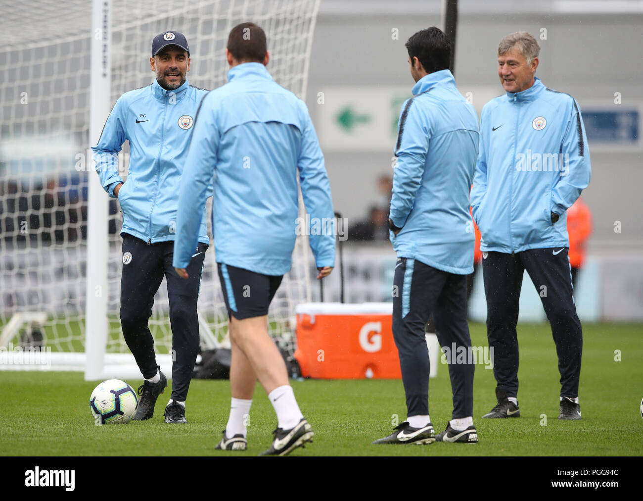 Manchester City manager Pep Guardiola with coaching staff during the ...