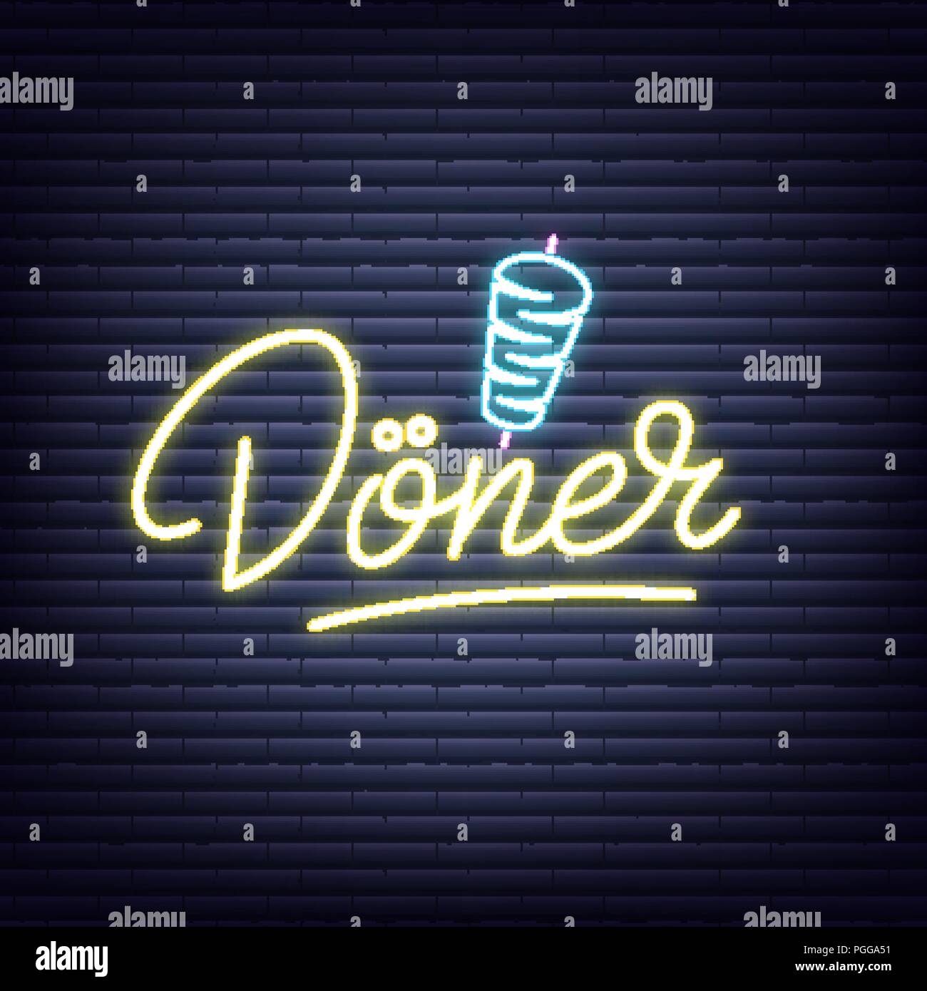 Doner. Doner neon sign. Neon glowing signboard banner design Stock ...