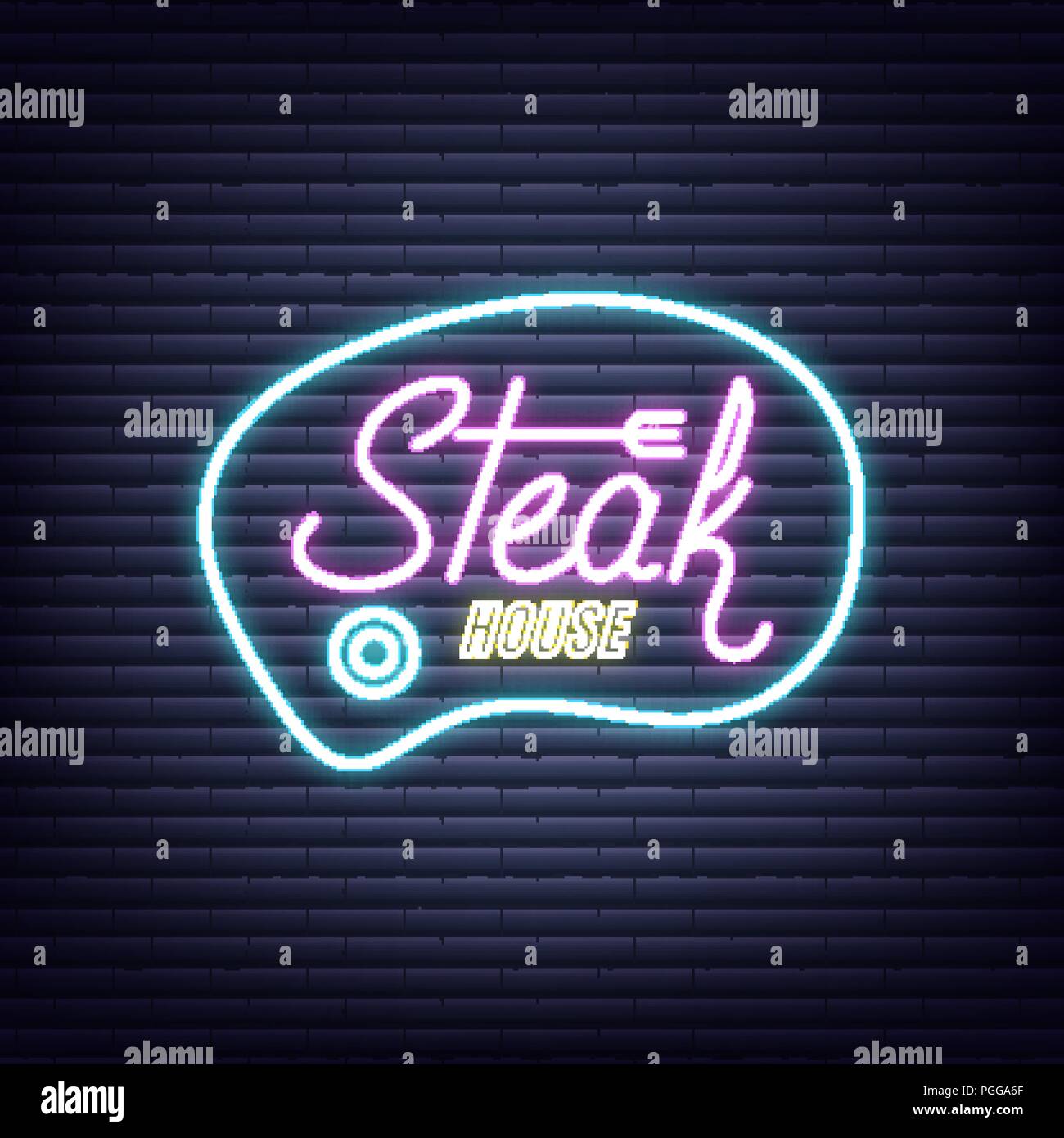 Steak house. Steak house neon sign. Neon glowing signboard banner ...