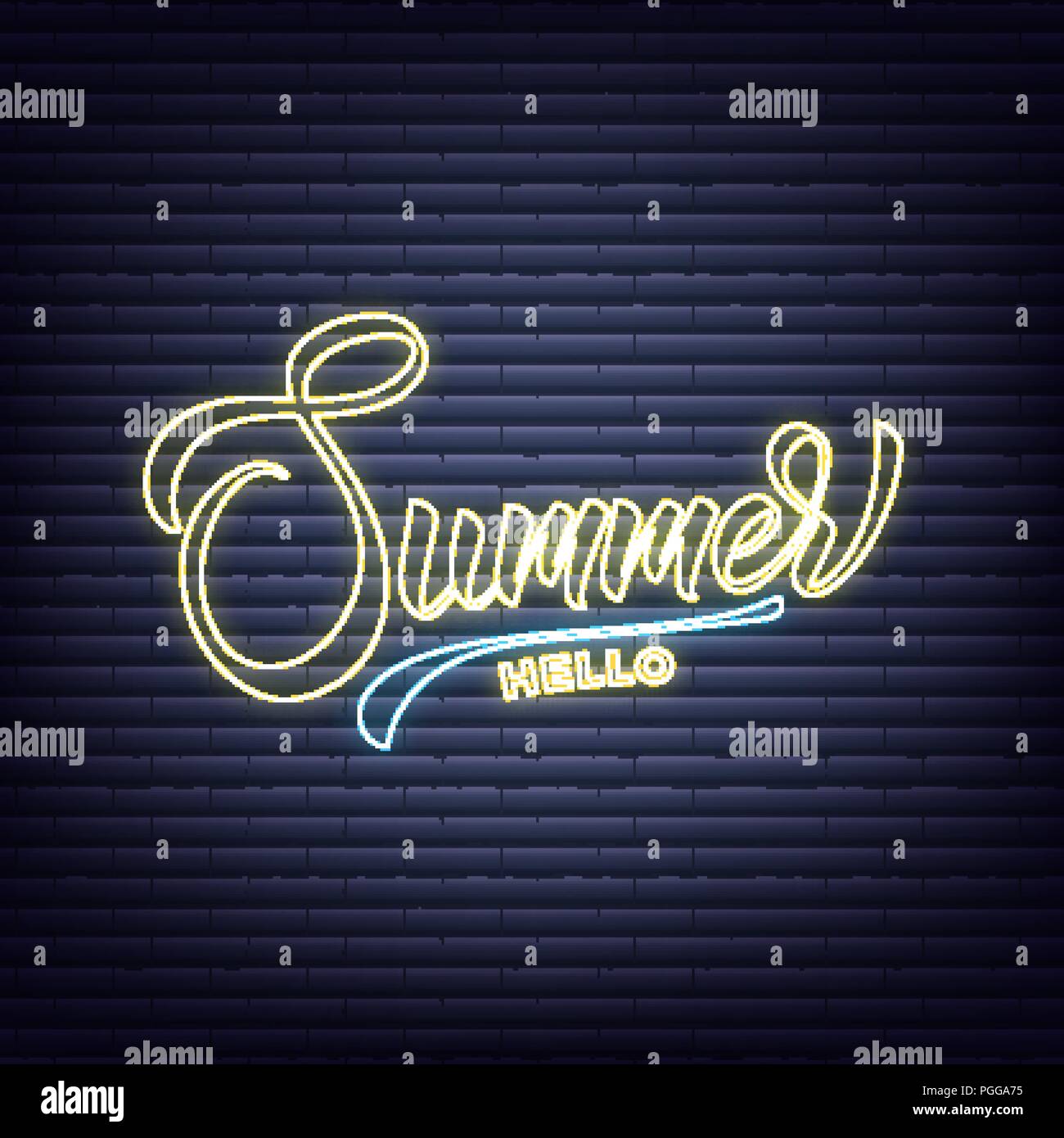 Hello Summer neon banner. Glowing sign of Summer vibes lettering Stock ...