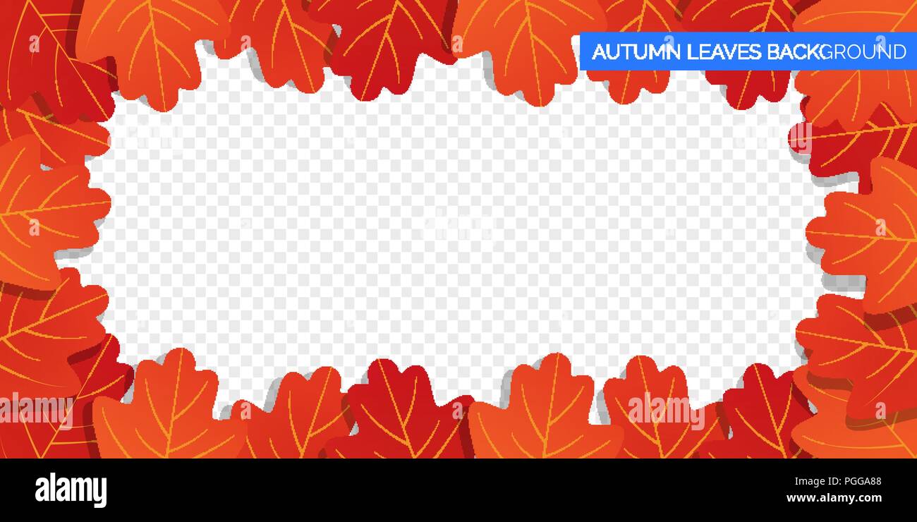 Autumn leaves frame on transparent background. Vector autumnal foliage ...