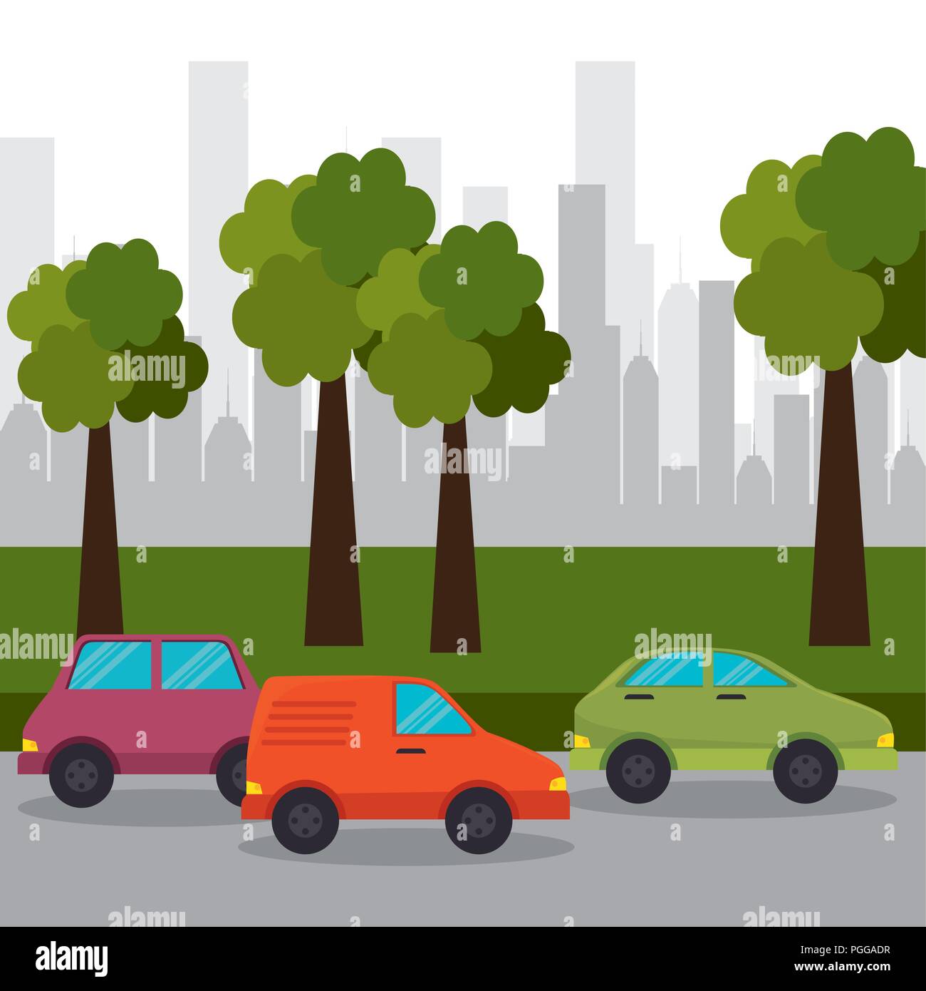 road car town with tree Stock Vector Image & Art - Alamy