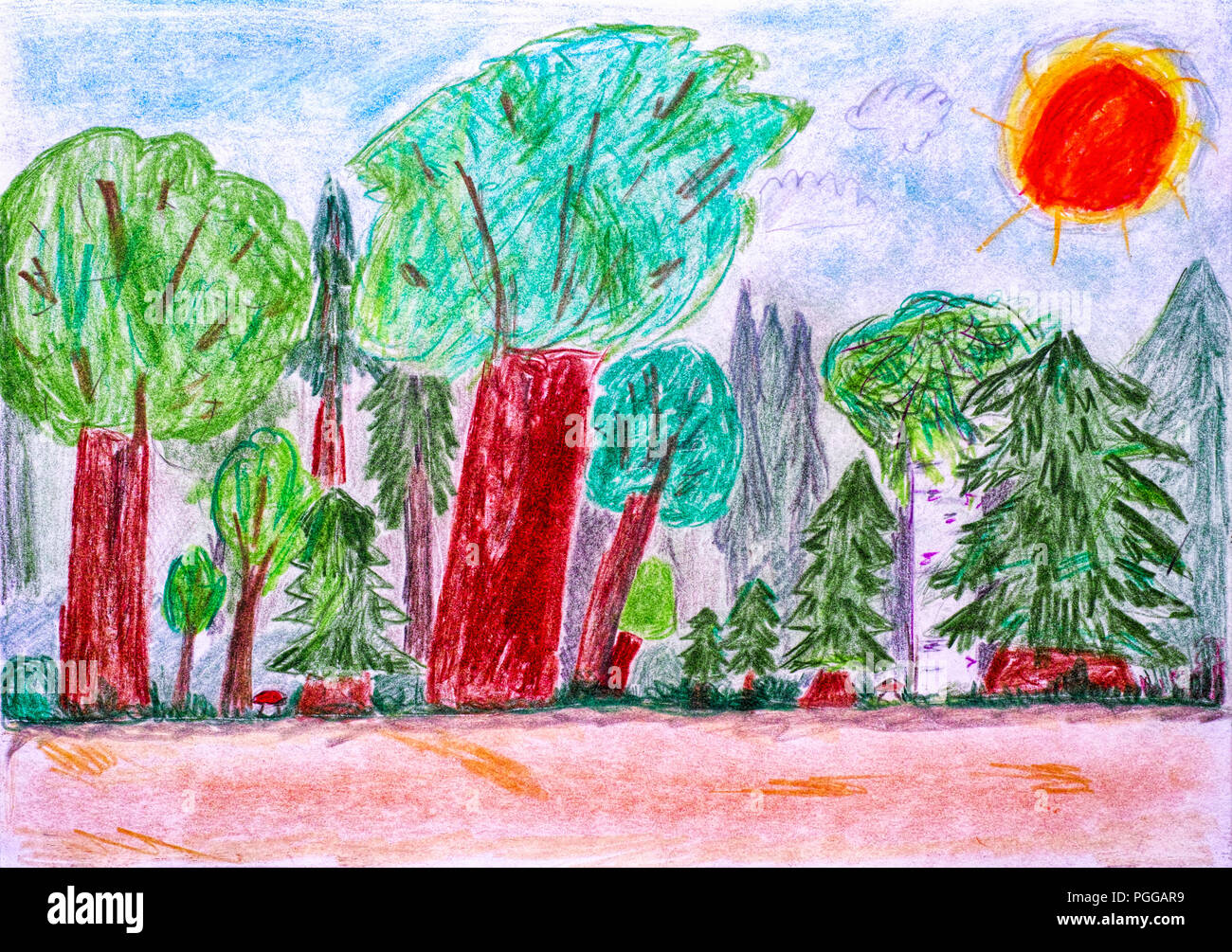 Child pencil hand drawing. Forest Stock Photo - Alamy
