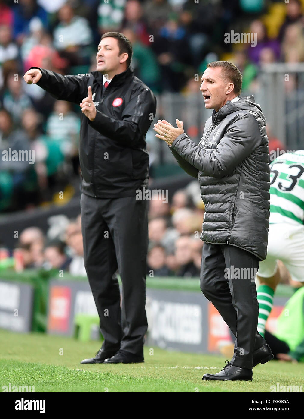 Celtic manager Brendan Rodgers with Hamiltomn manager Martin Canning ...