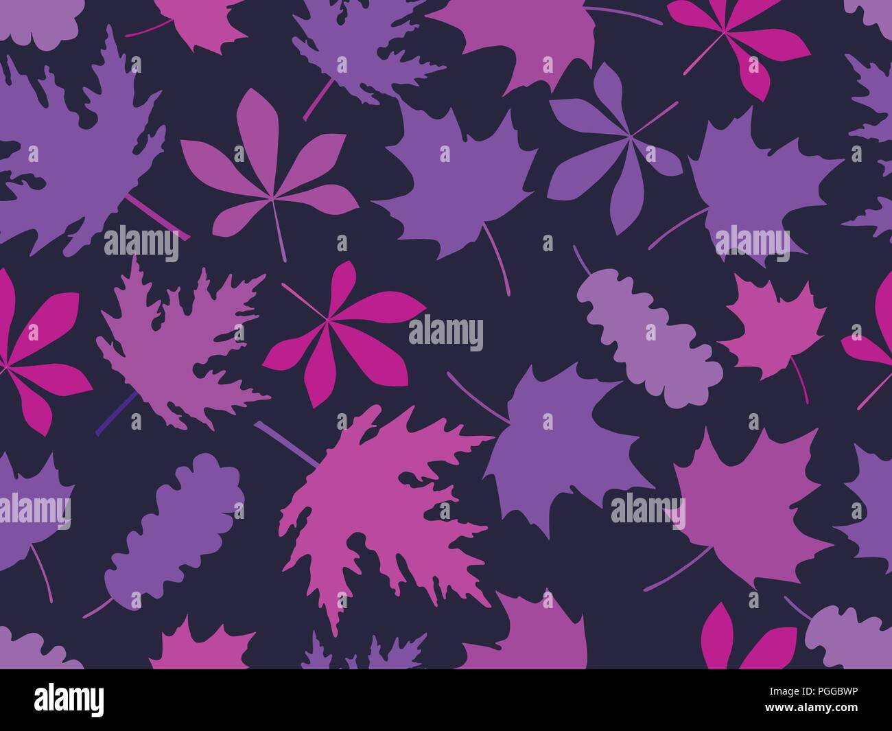 Autumn Leaves Seamless Pattern Set Colorful Purple Leaves Vector