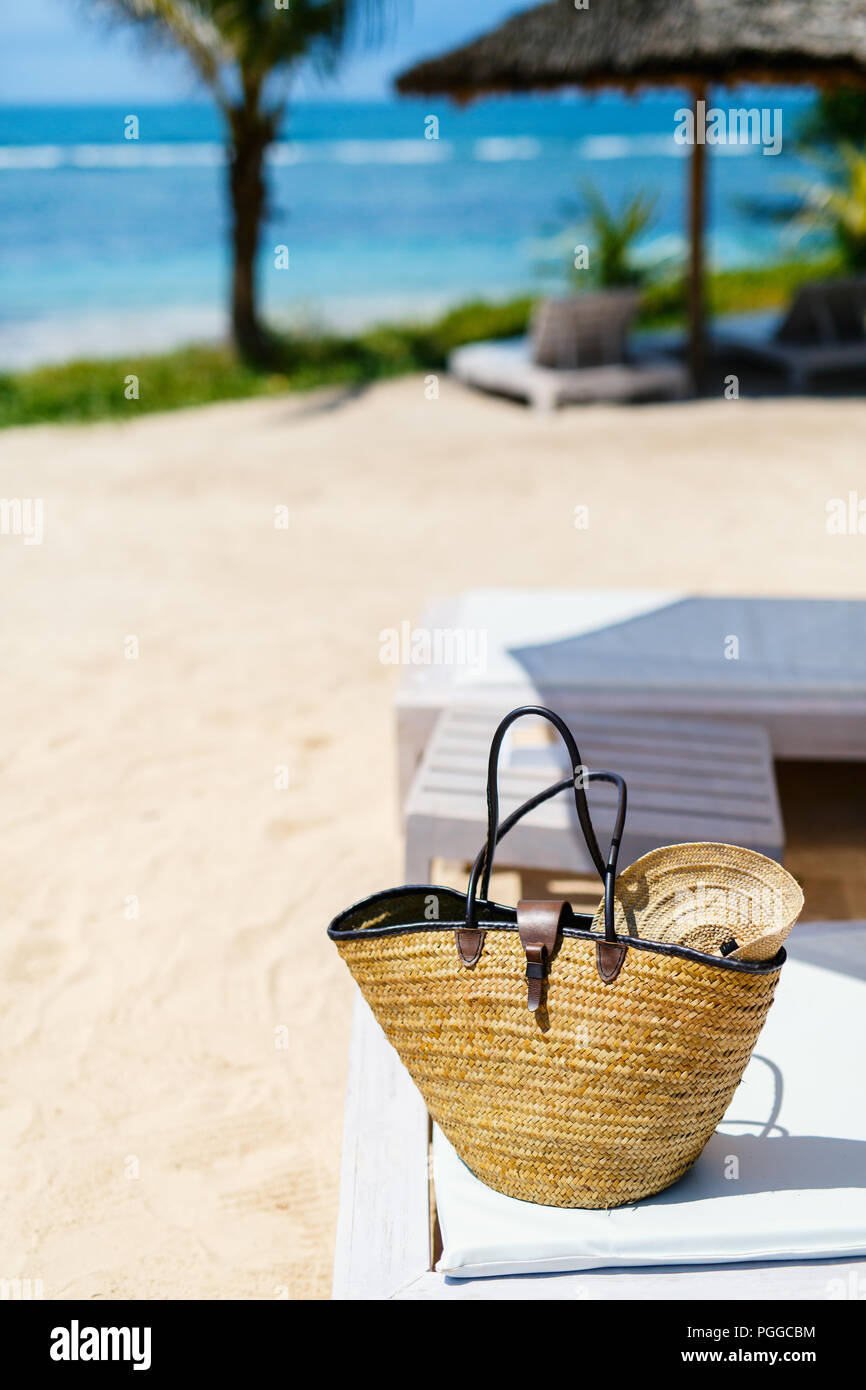 Caribbean tropical beach straw umbrella hi-res stock photography and ...
