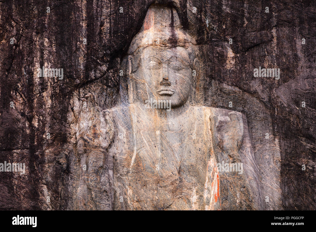 Buduruwagala temple with well preserved carvings on the wall in ...