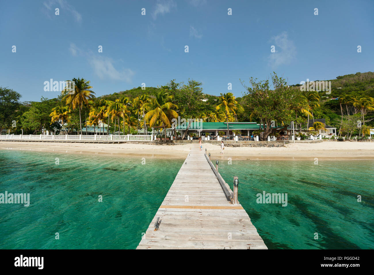 Tranquil tropical beach with white sand, palm trees and turquoise ...