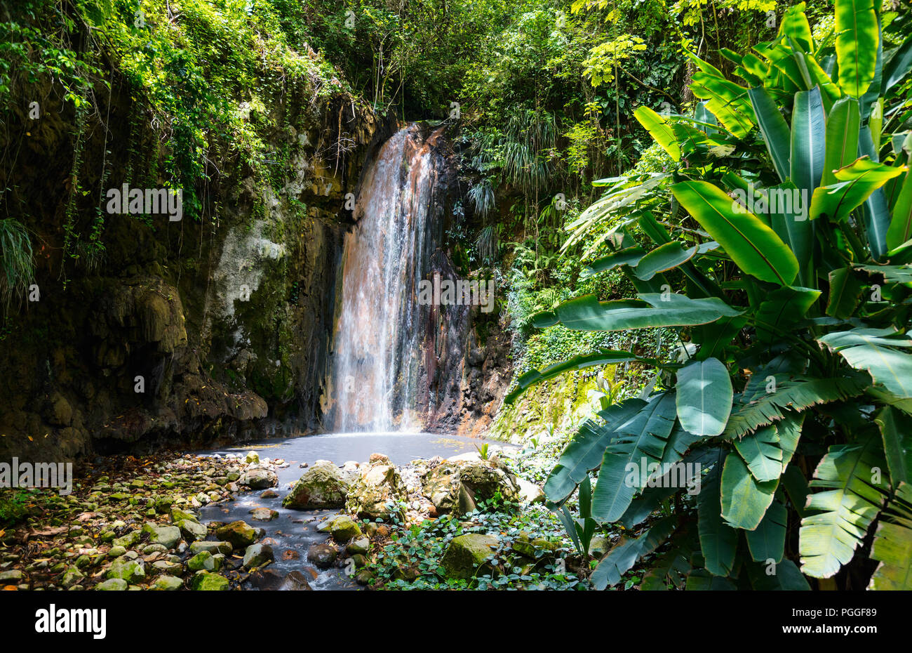 Beautiful landscape of Diamond waterfall on Saint Lucia island in ...