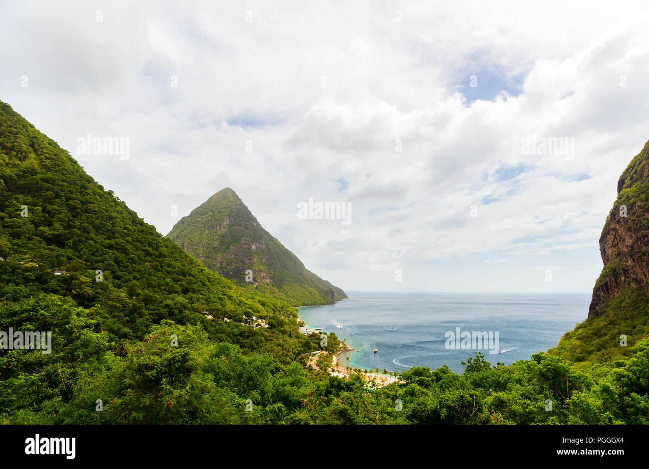 Iconic view of Piton mountains on St Lucia island in Caribbean Stock ...