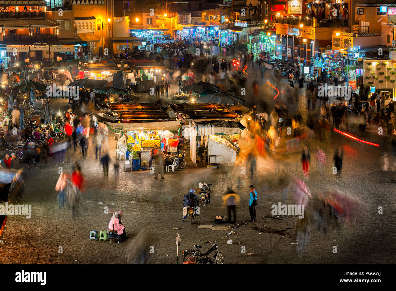 MOROCCO-DEC 24, 2012:The busy night market in the famous medina, a ...
