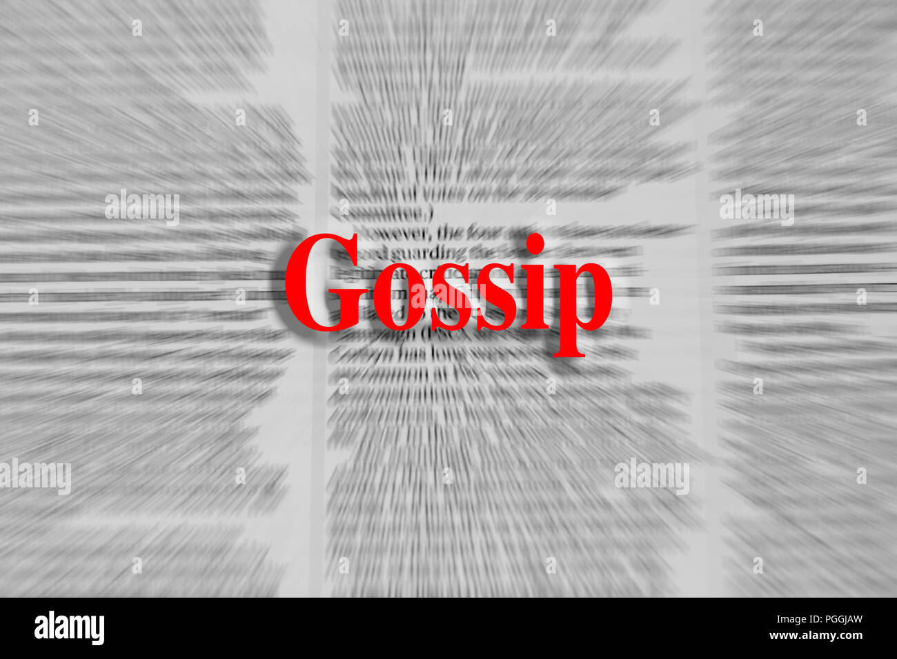 Gossip written in red with a newspaper article blurred in the ...