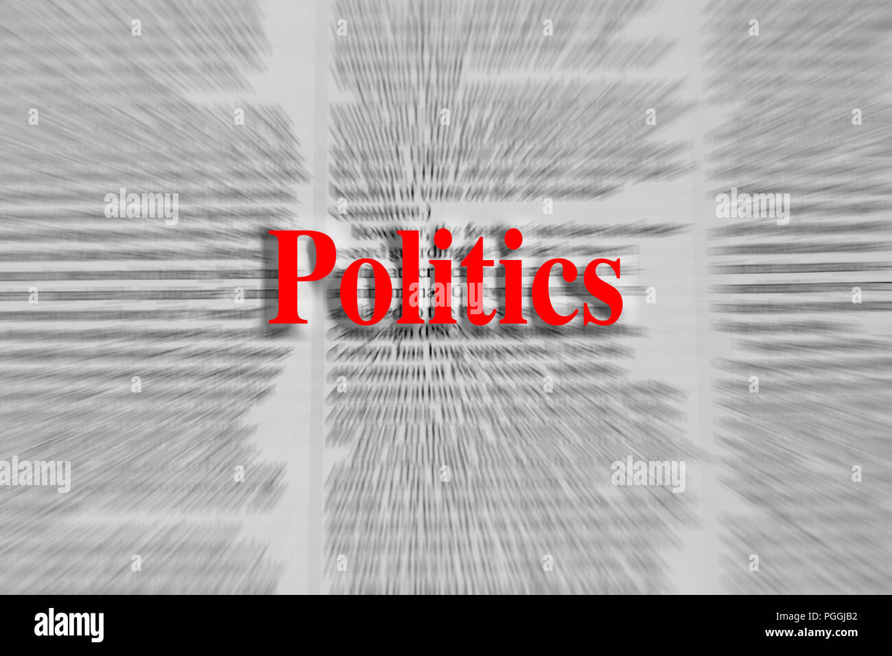 Politics written in red with a newspaper article blurred in the ...