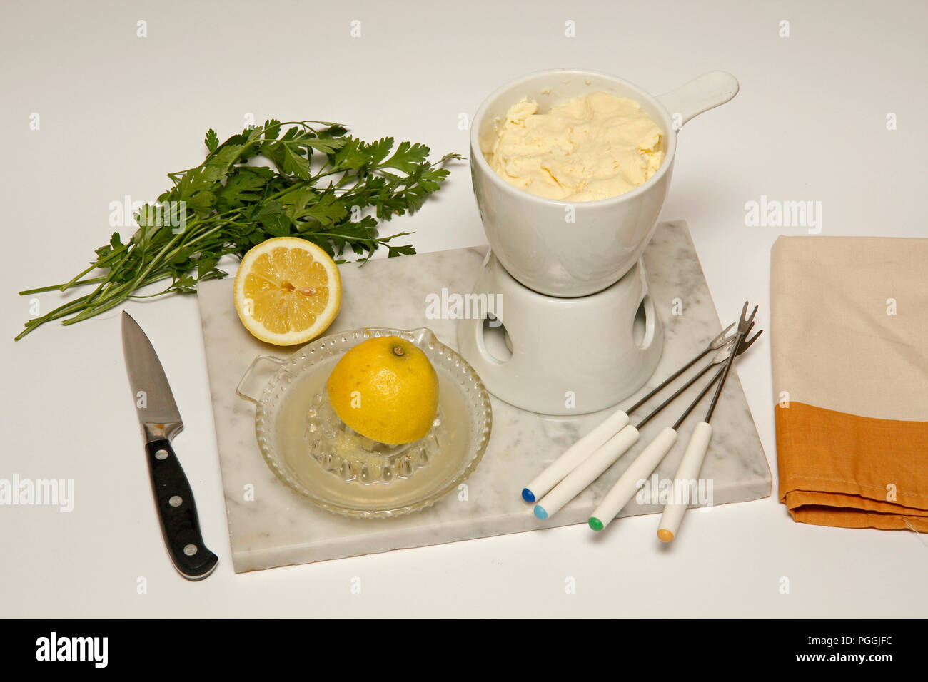 Seafood fondue. Step by step. Prepared dish: BMRCPJ Stock Photo - Alamy