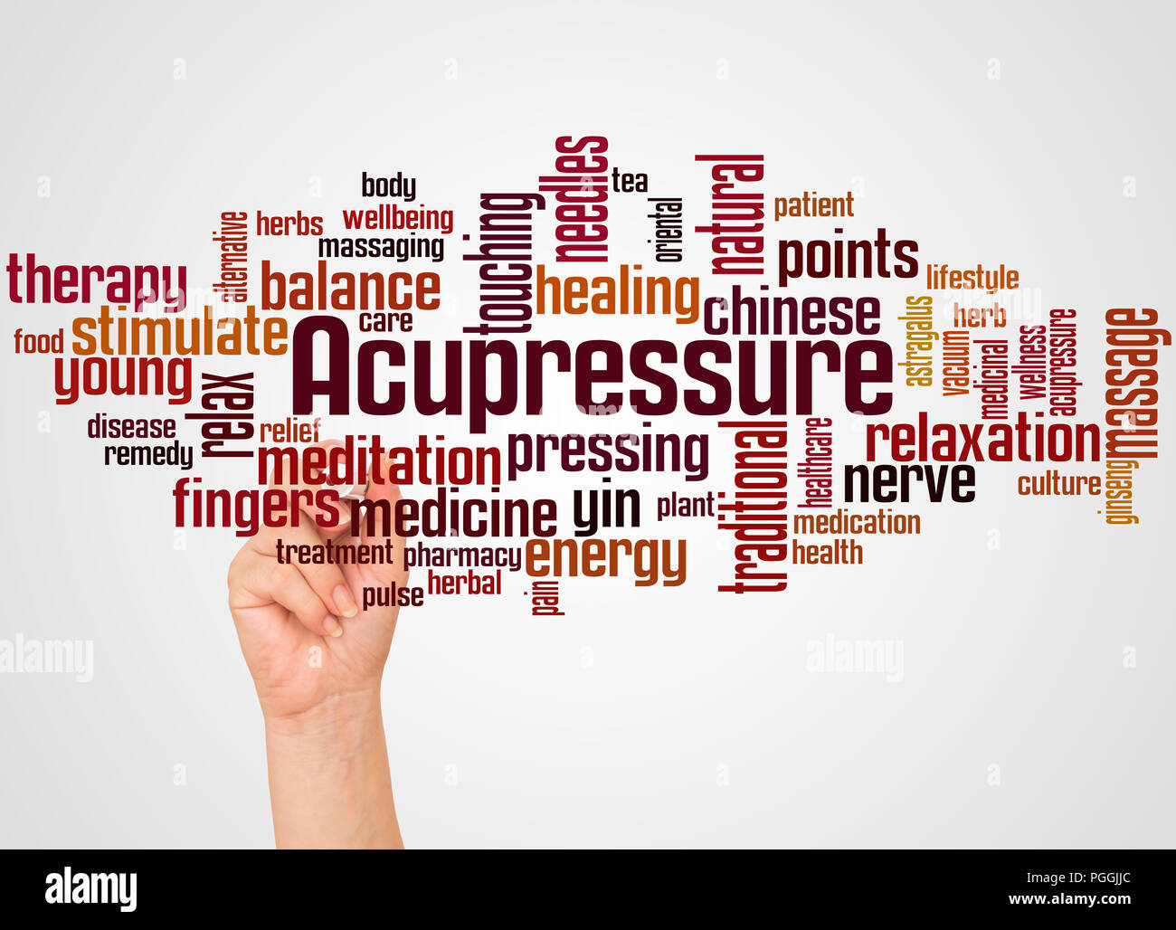 Acupressure word cloud and hand with marker concept on gradient ...