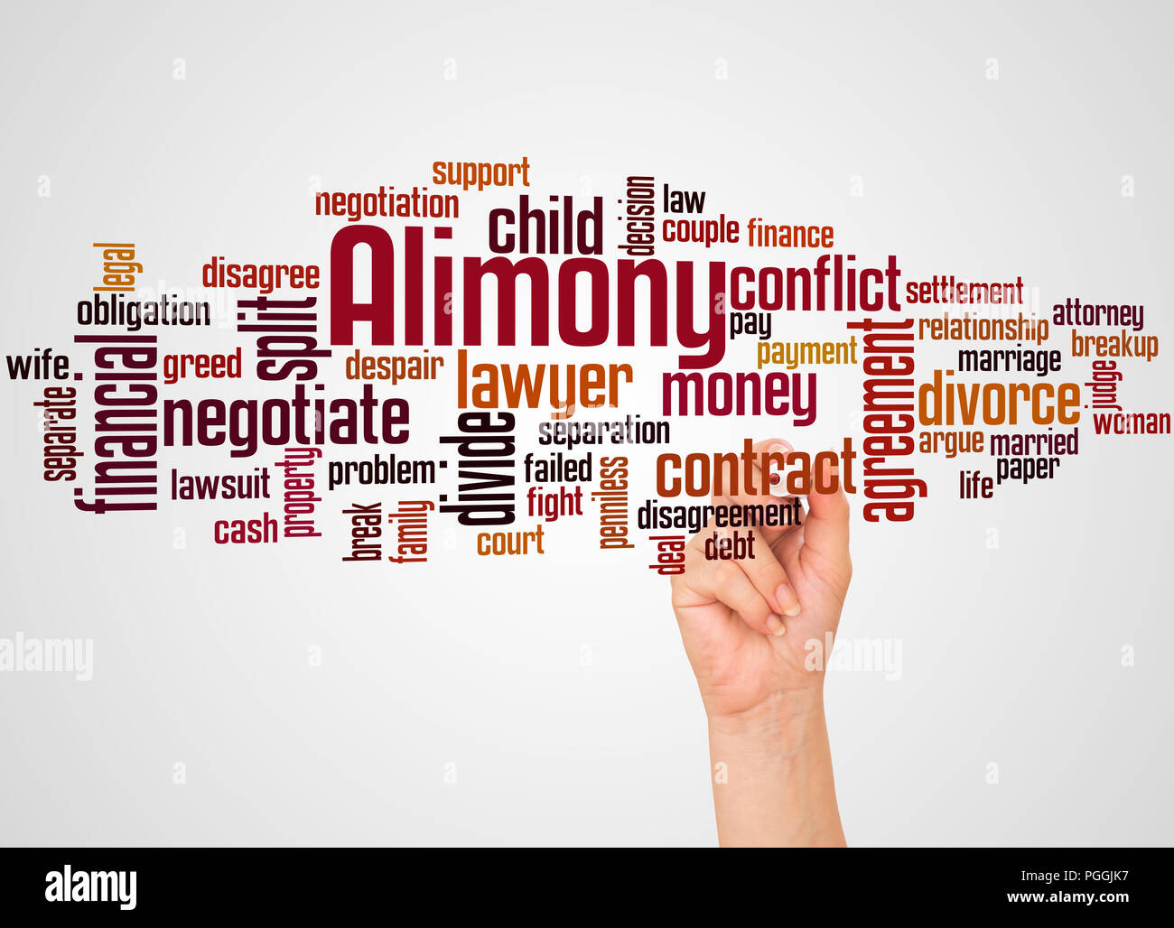 Alimony word cloud and hand with marker concept on gradient background ...
