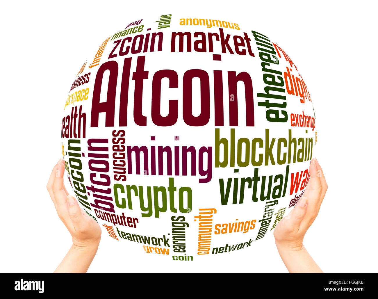 Altcoin word cloud sphere concept on white background Stock Photo - Alamy