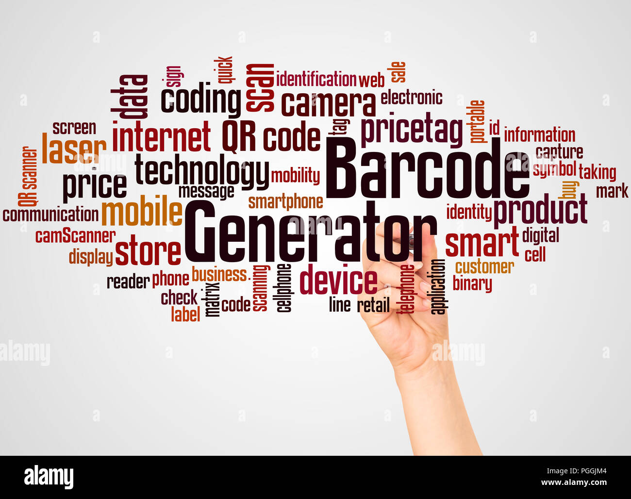 Barcode Generator word cloud and hand with marker concept on white ...