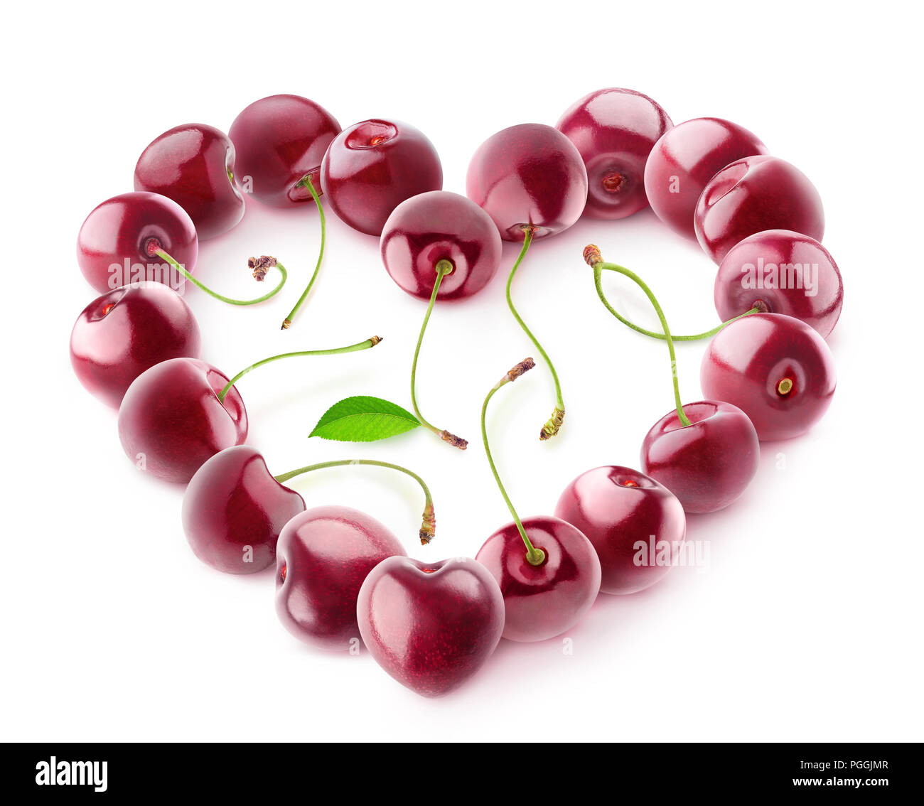 Isolated cherries heart. Sweet cherry berries in shape of a heart ...