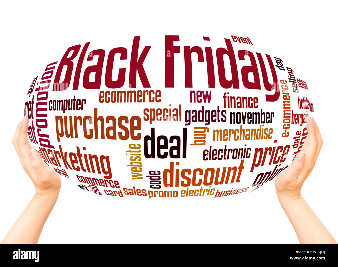 Black Friday word cloud sphere concept on white background Stock Photo ...
