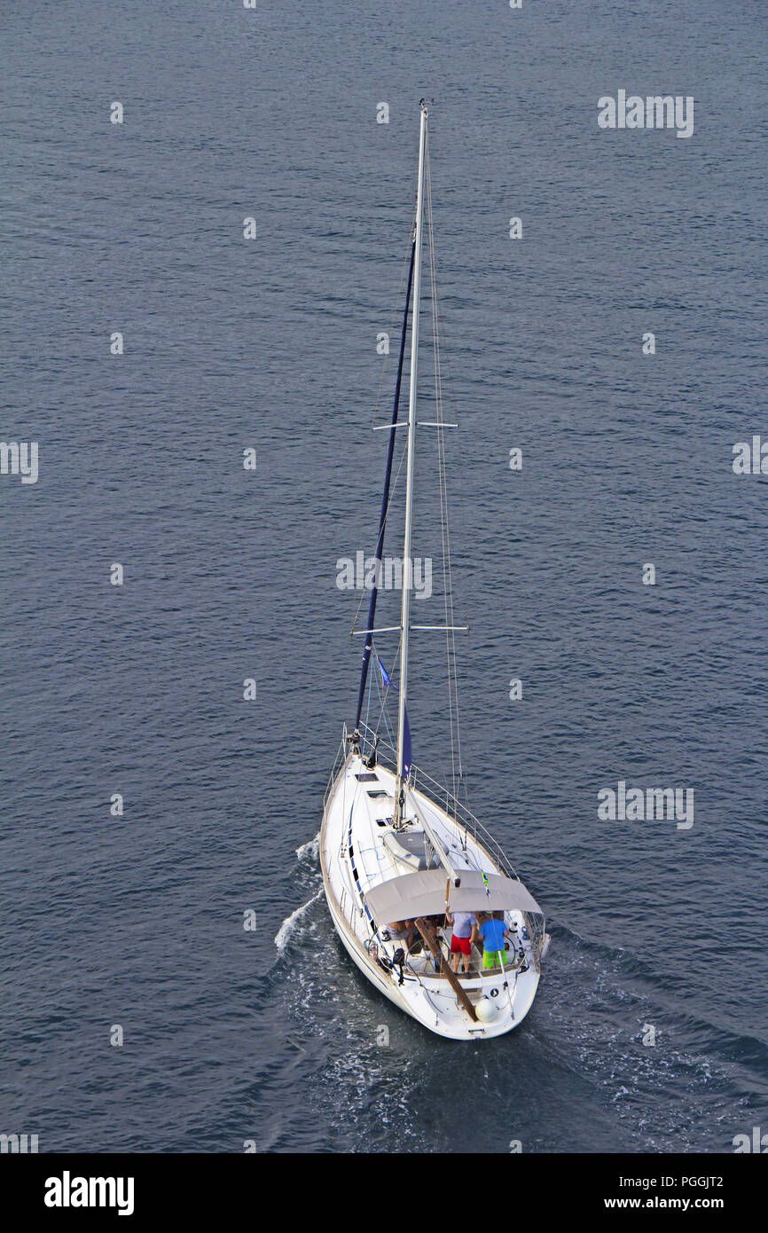 Aerial view to Sailing ship Yacht in blue sea Stock Photo - Alamy