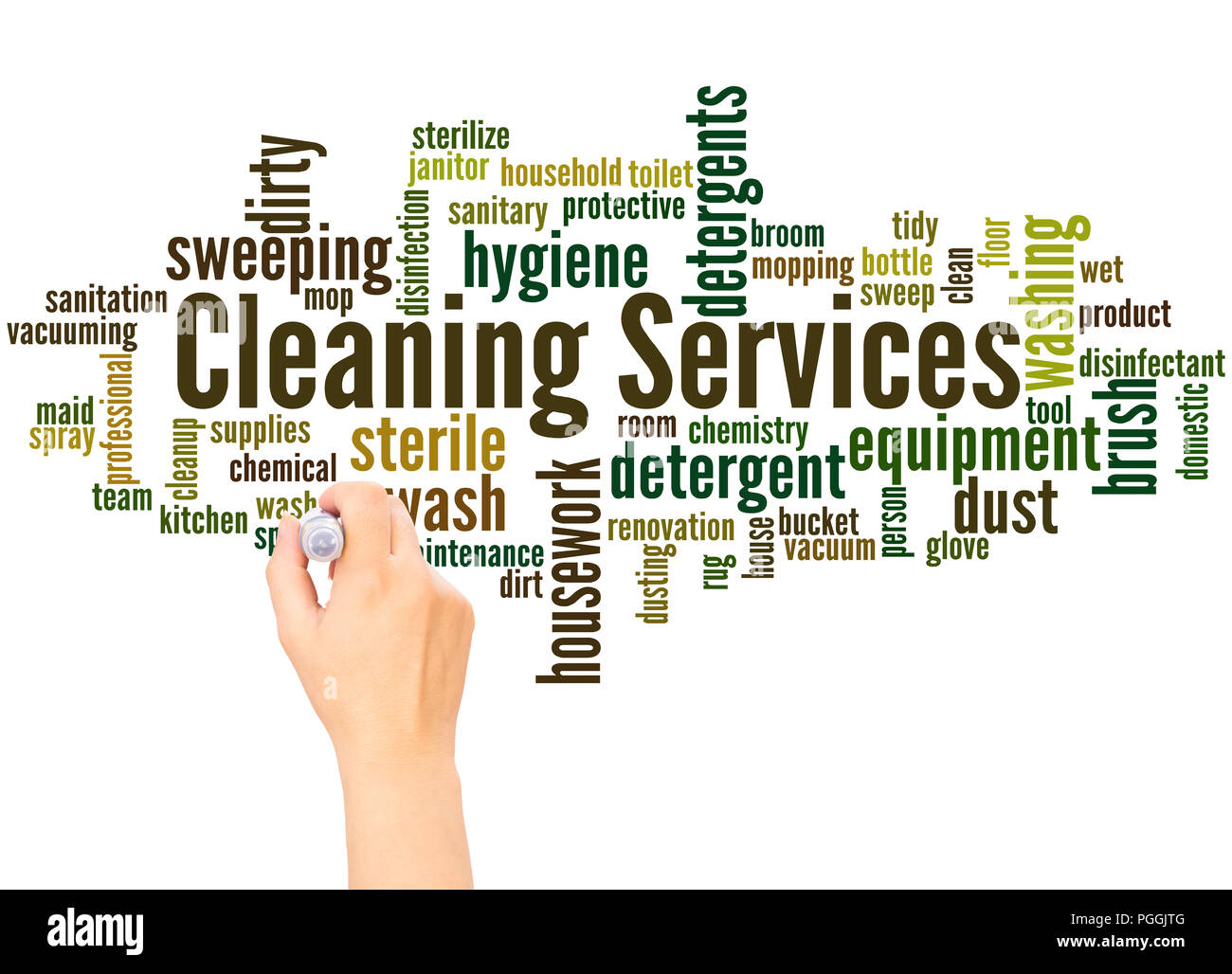 Cleaning Services word cloud and hand writing concept on white ...
