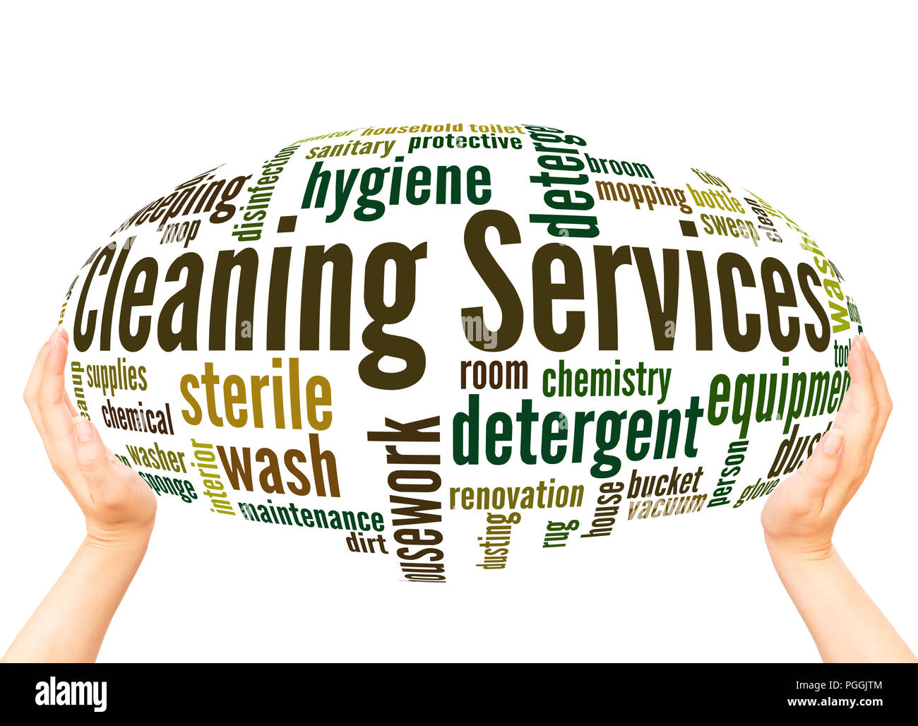 Cleaning Services word cloud sphere concept on white background Stock ...
