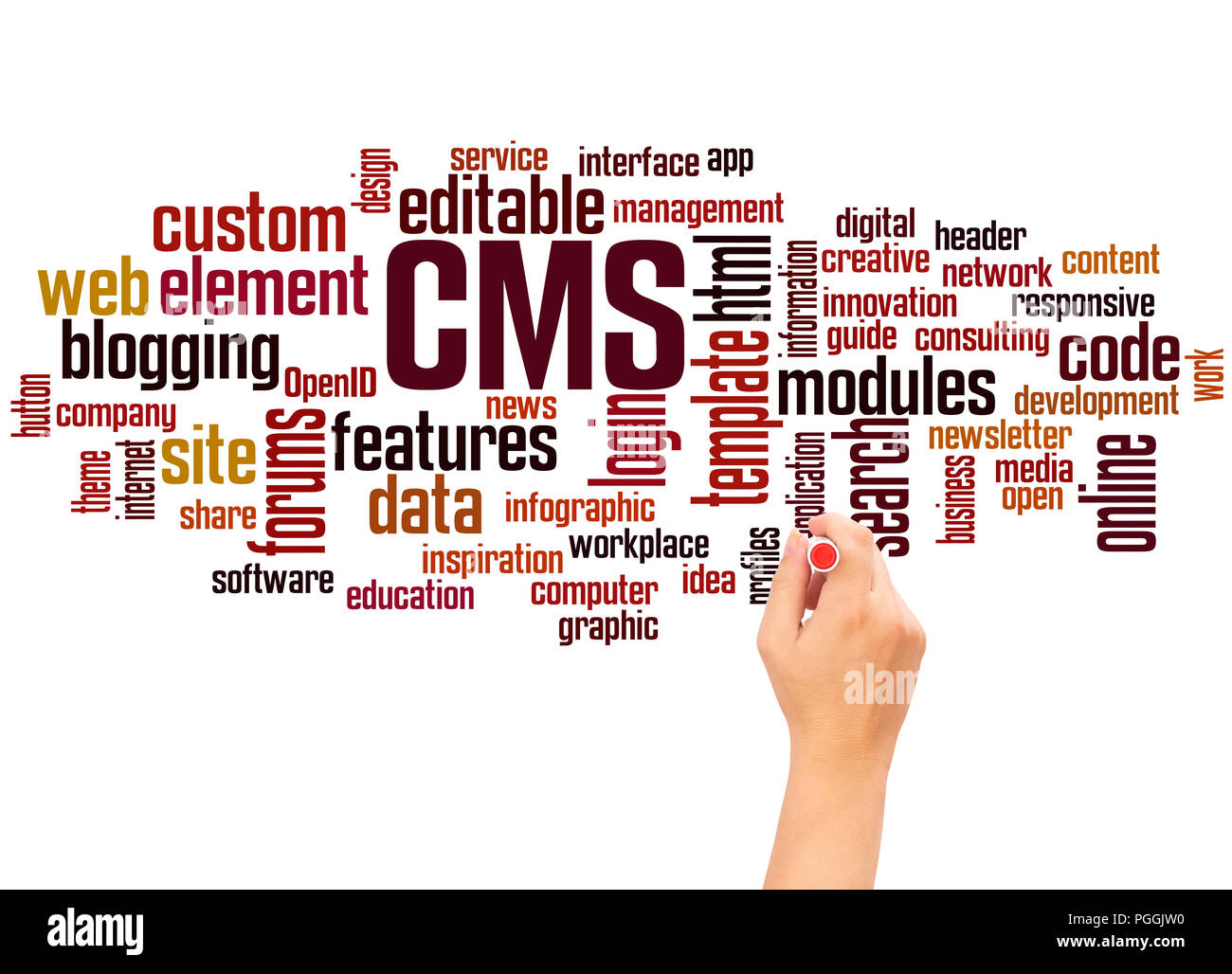 CMS (content management system) word cloud and hand writing concept on ...