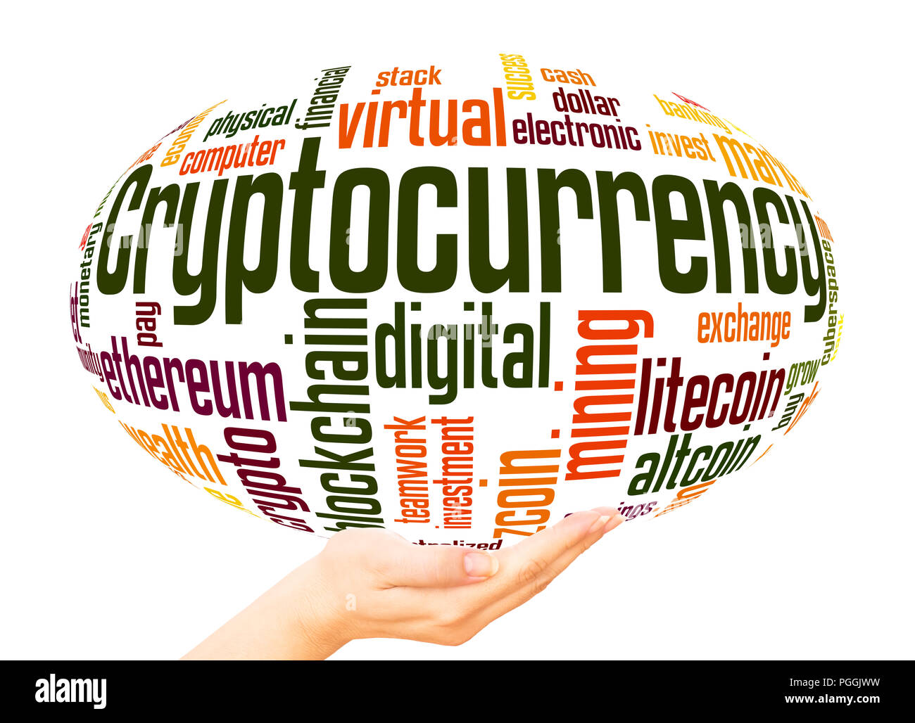 Cryptocurrency word cloud hand sphere concept on white background Stock ...