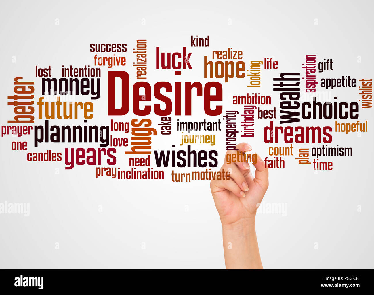Desire word cloud and hand with marker concept on gradient background ...