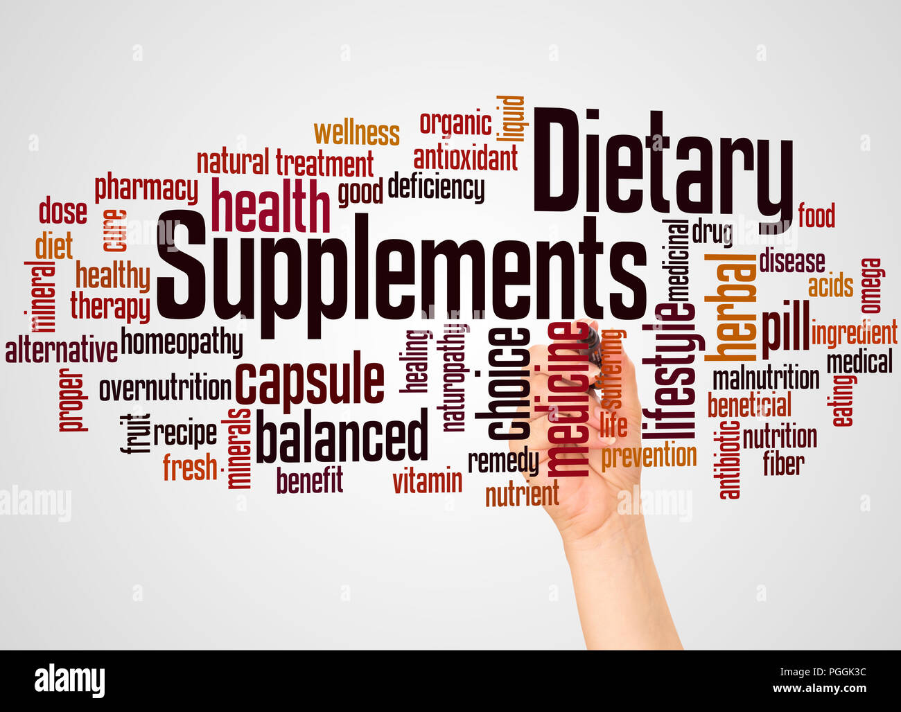 Dietary supplements word cloud and hand with marker concept on gradient ...
