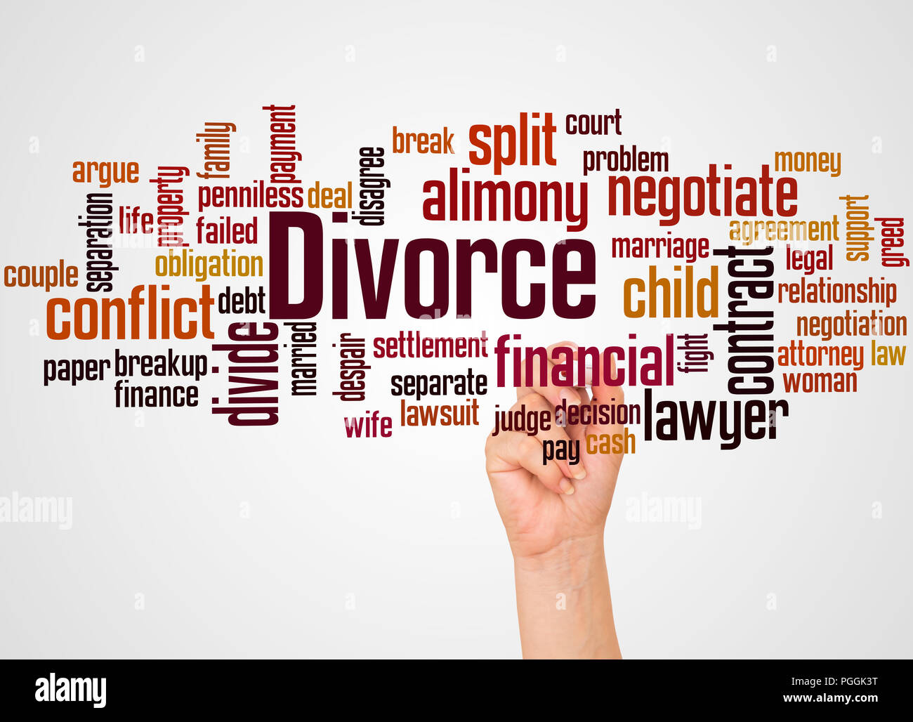 Divorce word cloud and hand with marker concept on gradient background ...