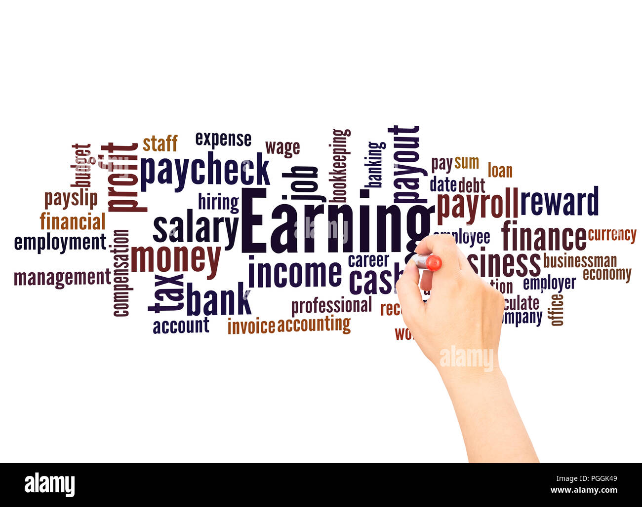 Earning word cloud and hand writing concept on white background Stock ...
