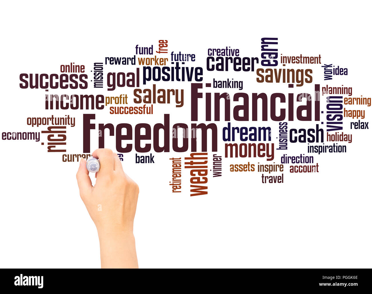 Financial Freedom word cloud and hand writing concept on white ...