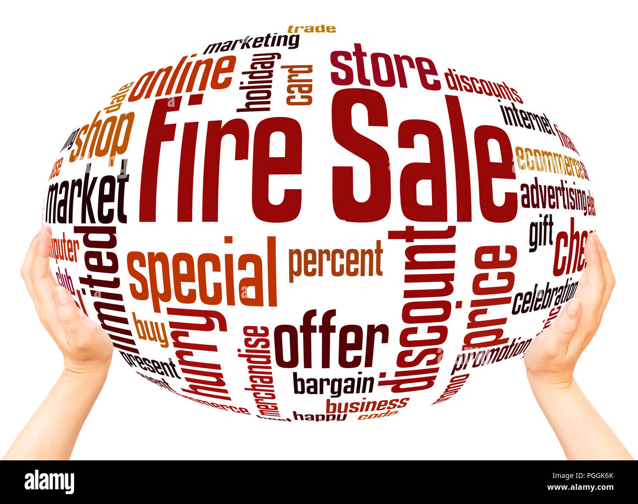 Fire sale word cloud sphere concept on white background Stock Photo - Alamy