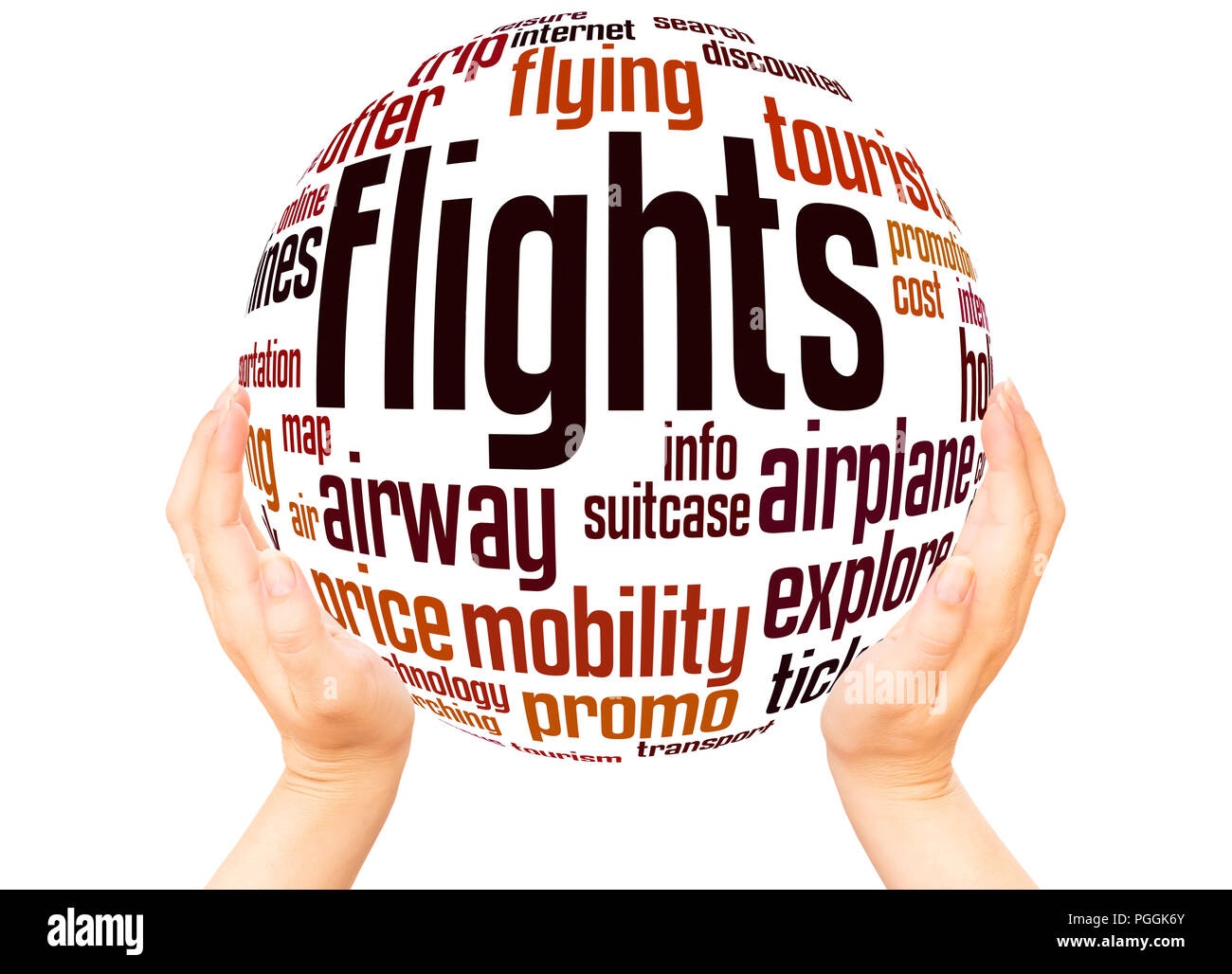 Flights word cloud hand sphere concept on white background Stock Photo ...