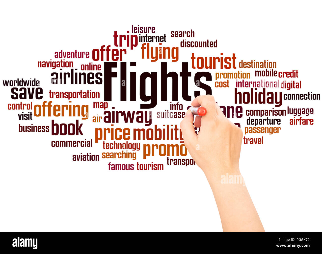 Flights word cloud hand writing concept on white background Stock Photo ...