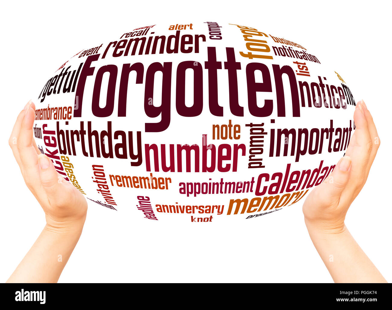 Forgotten word cloud hand sphere concept on white background Stock ...