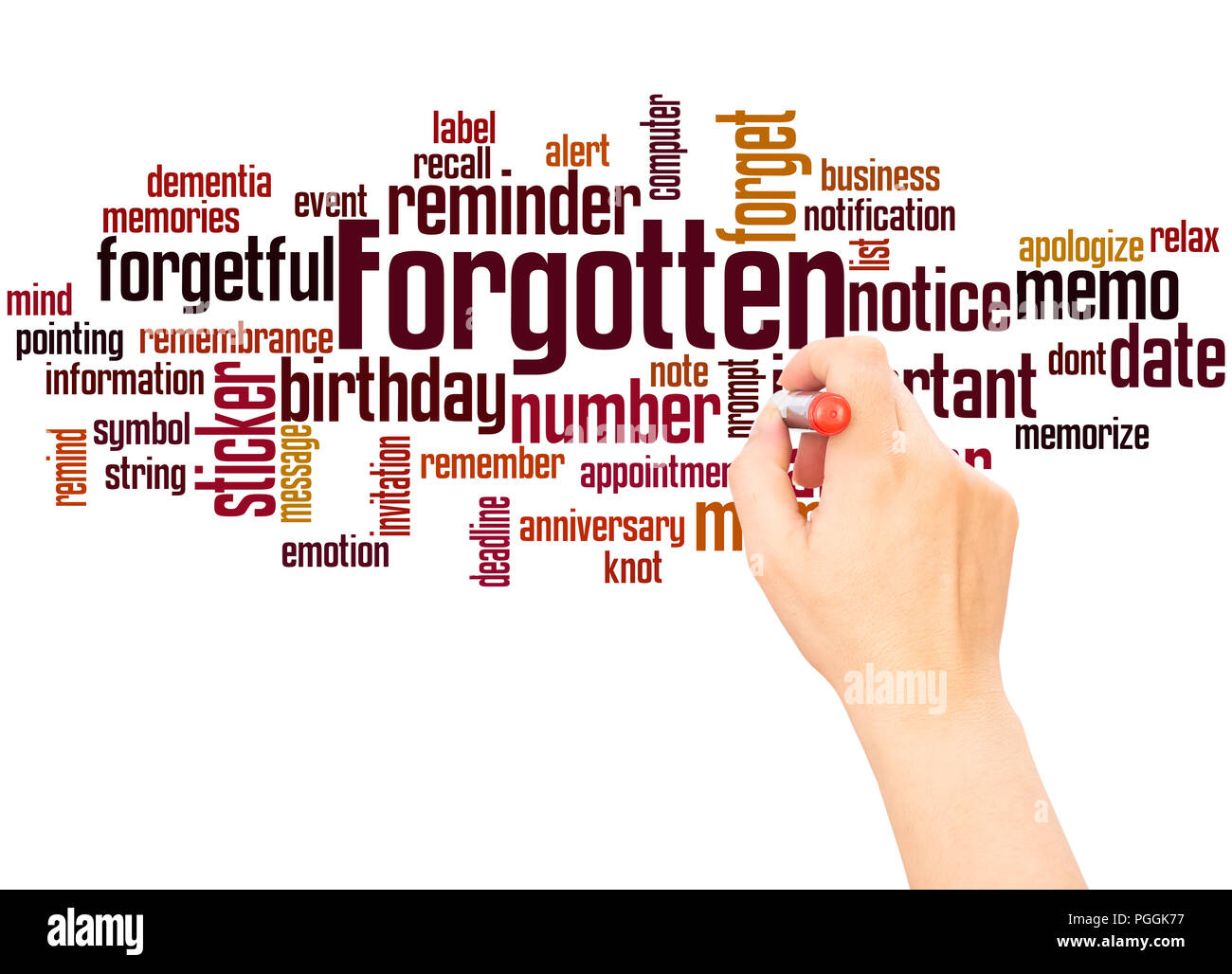 Forgotten word cloud hand writing concept on white background Stock ...