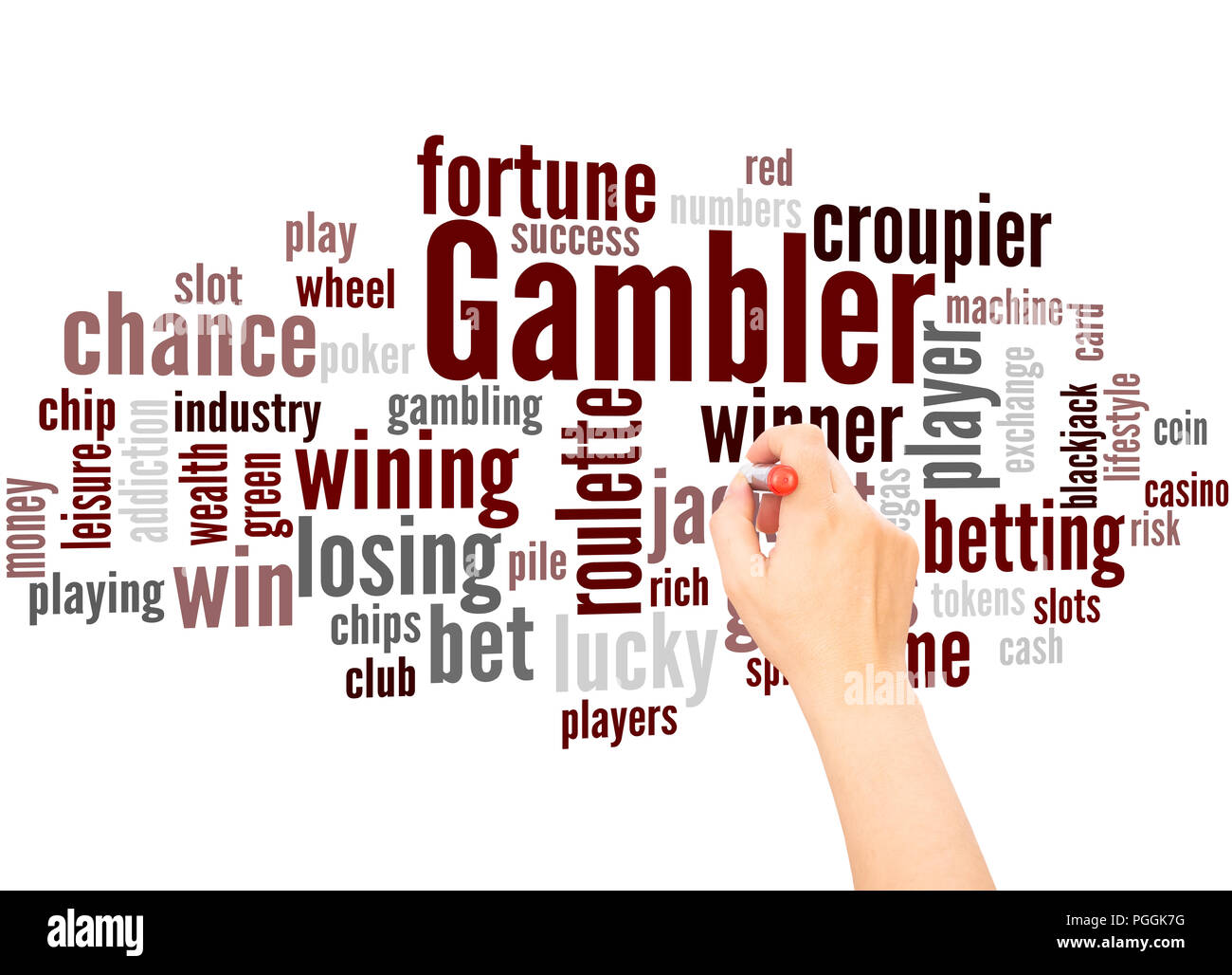 Gambler gambling word cloud and hand writing concept on white ...