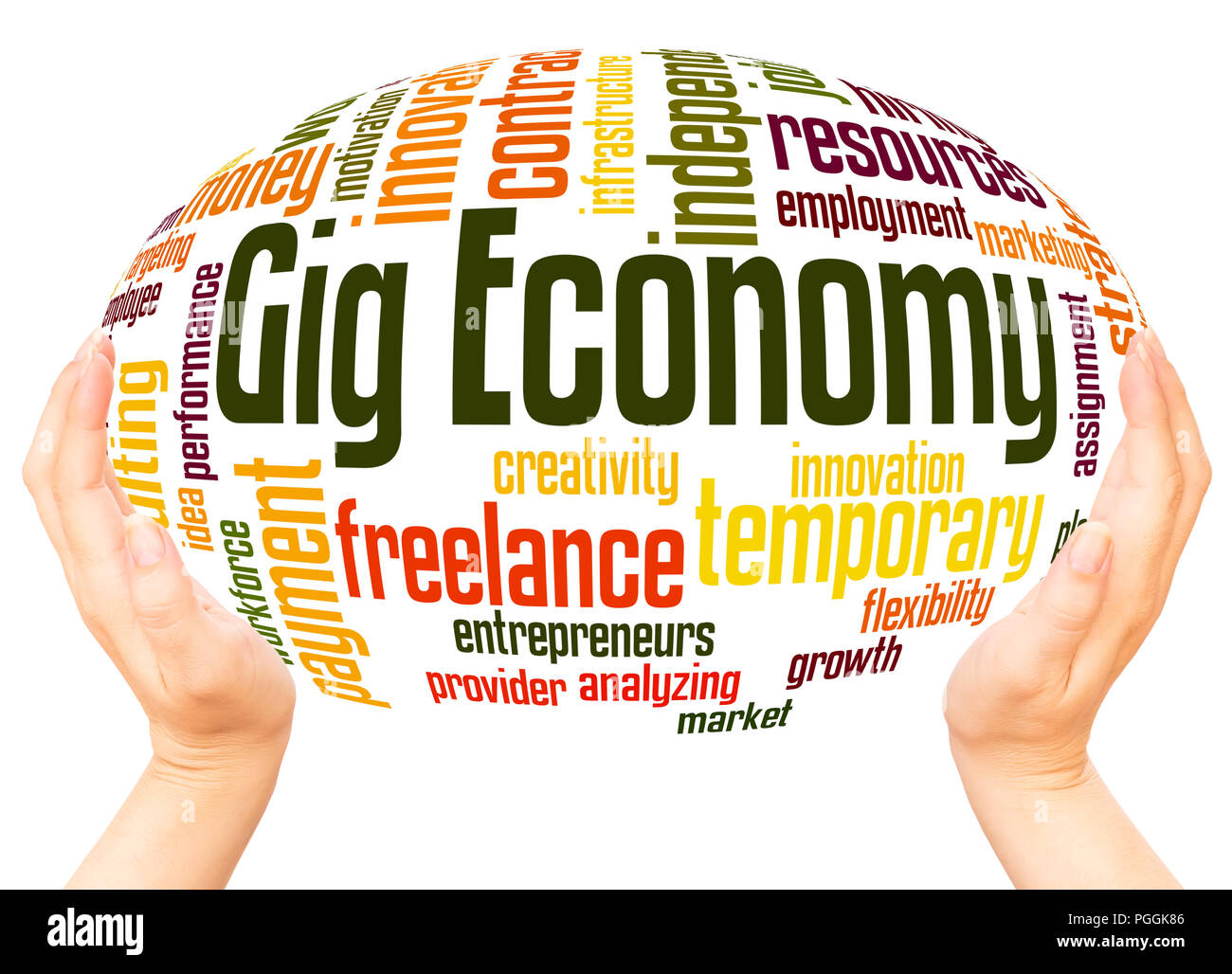 Gig Economy word cloud hand sphere concept on white background Stock ...