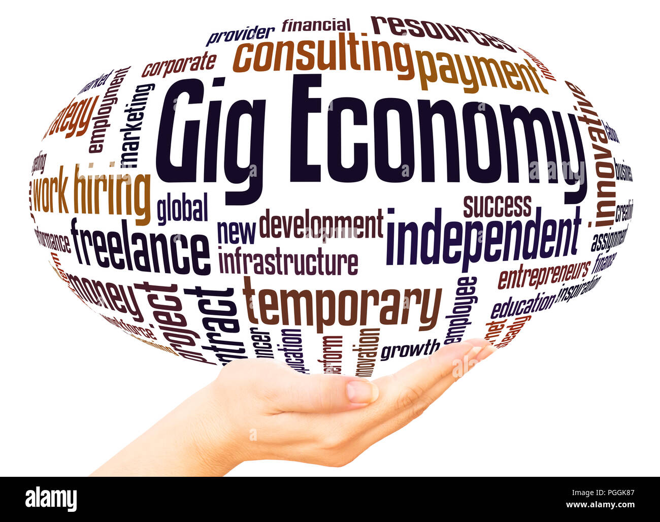 Gig Economy word cloud sphere concept on white background Stock Photo ...