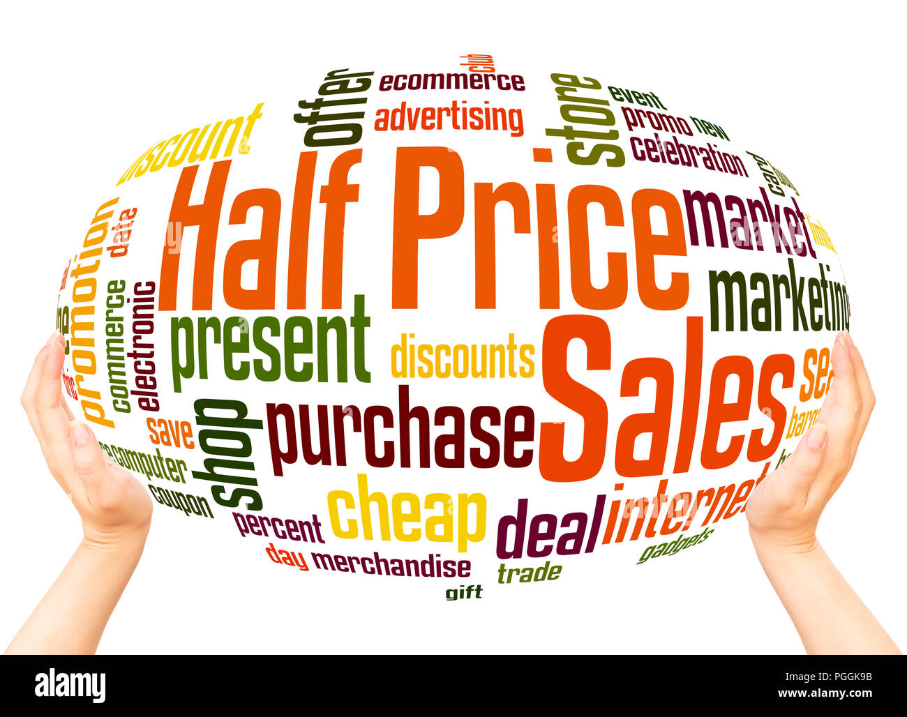 Half price sale word cloud sphere concept on white background Stock ...