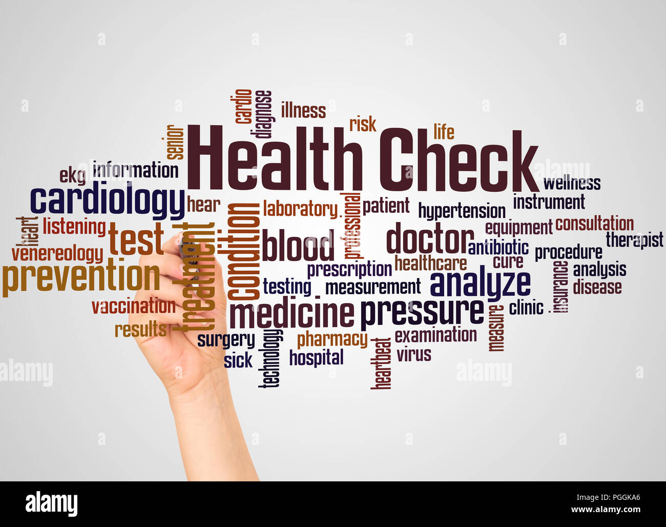 Health Check word cloud and hand with marker concept on gradient ...