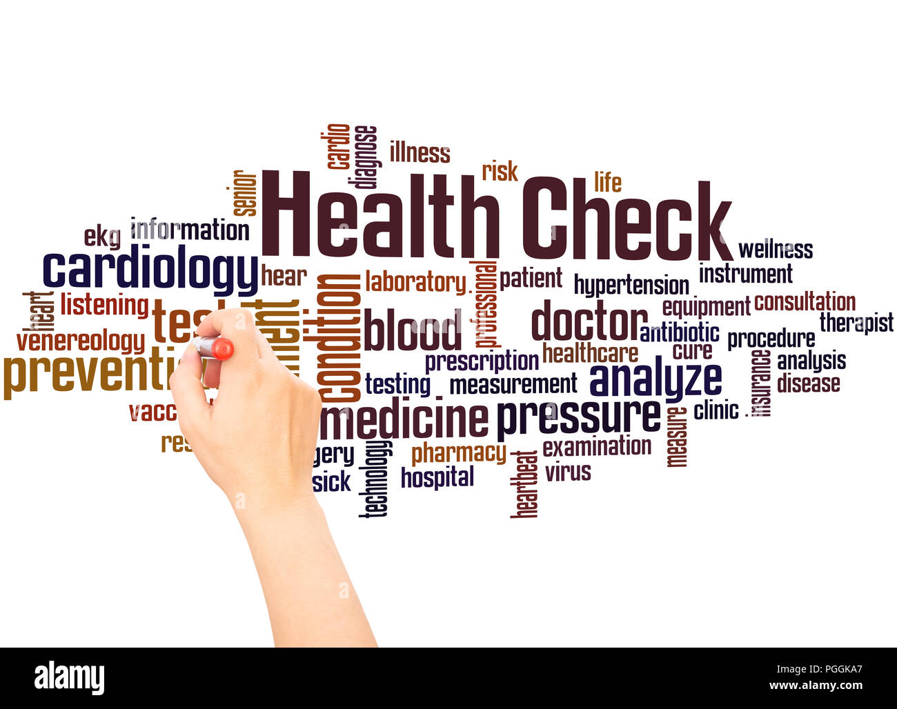 Health Check word cloud and hand writing concept on white background ...