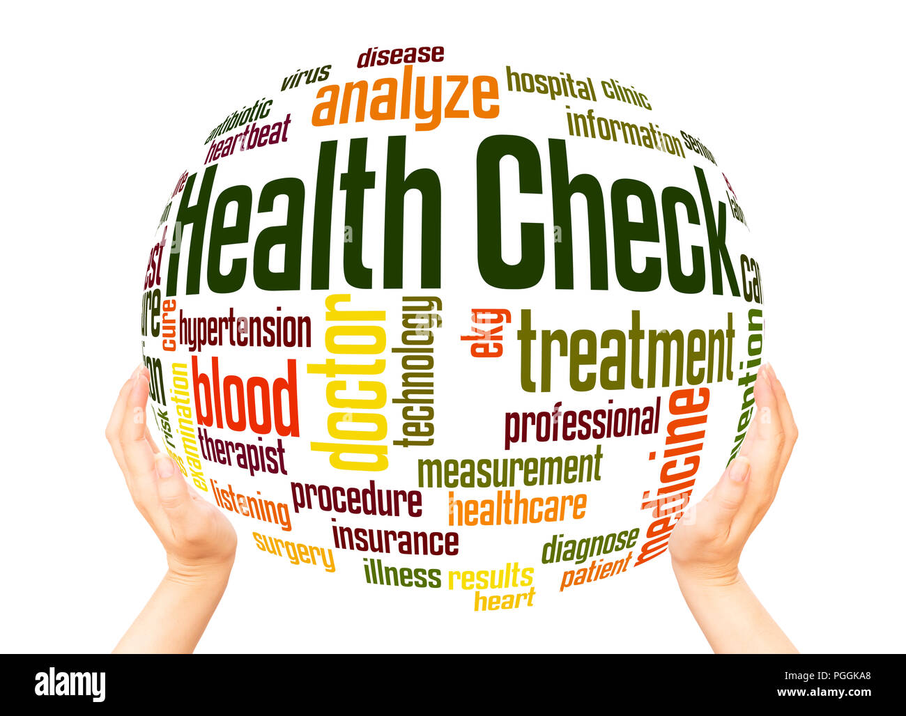 Health Check word cloud sphere concept on white background Stock Photo ...